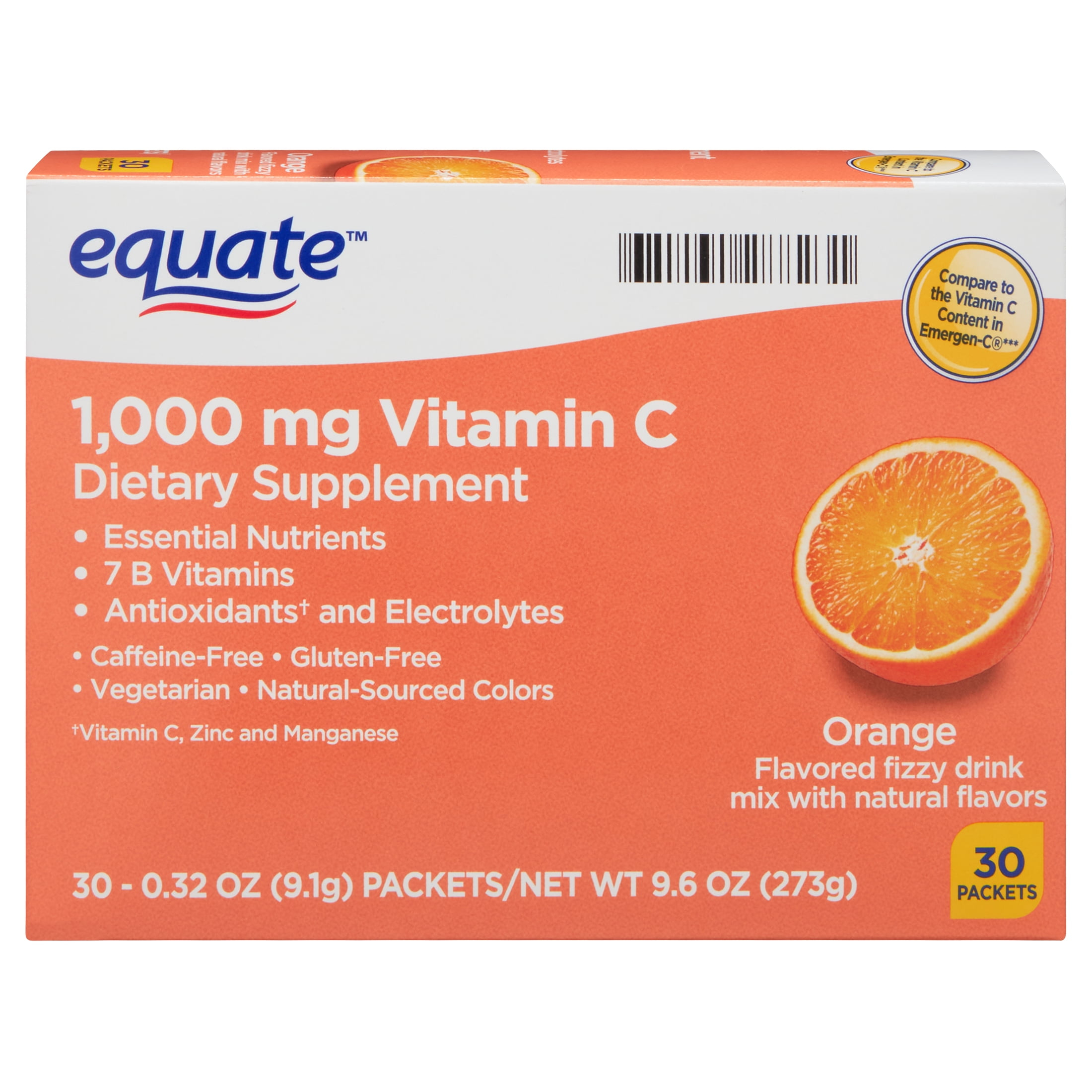 Equate 1000 mg Vitamin C Supplement, Orange Flavor, Powder, over The ...