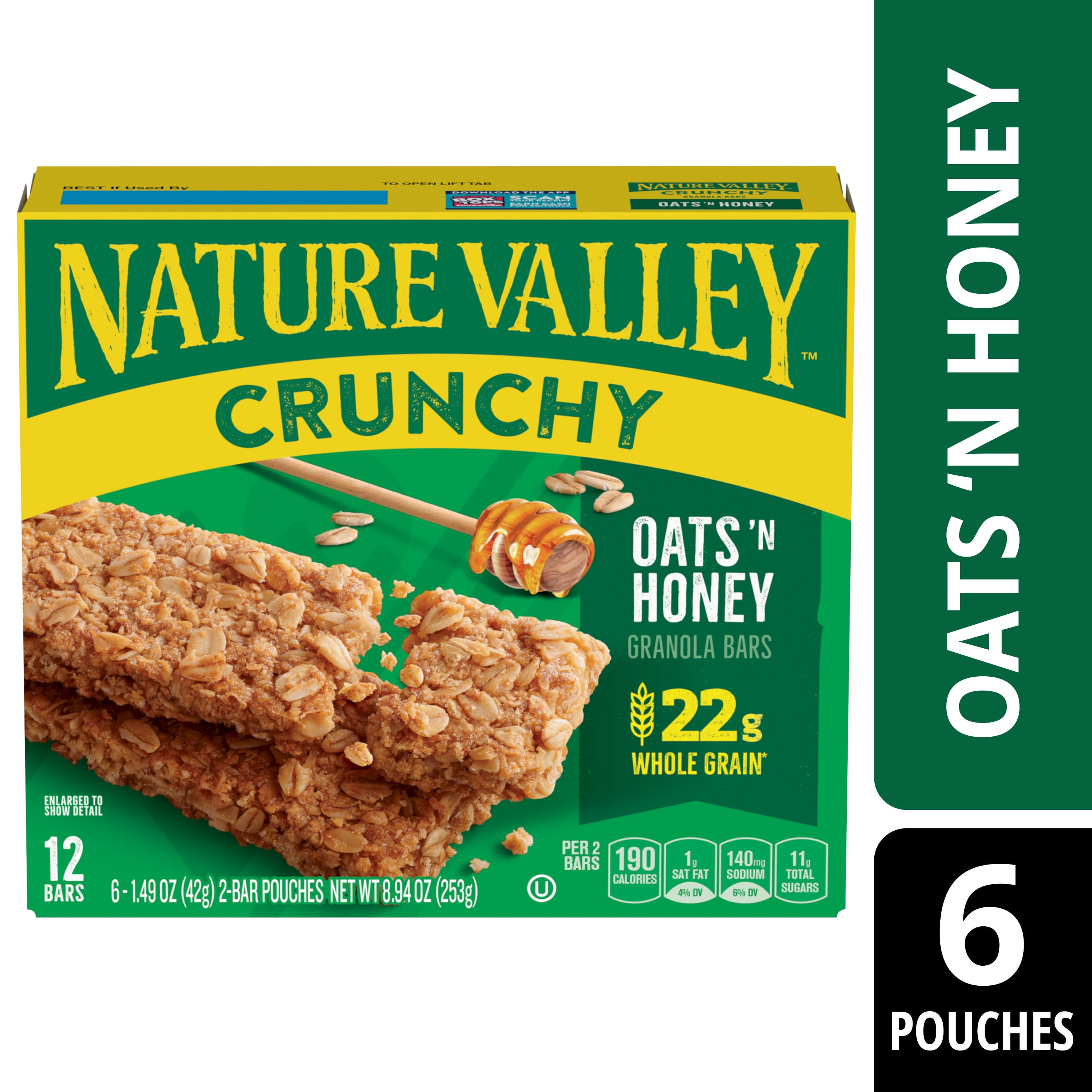 Nature Valley Crunchy Granola Bars, Oats ‘n Honey, 12 Bars, 8.94 OZ (6 ...