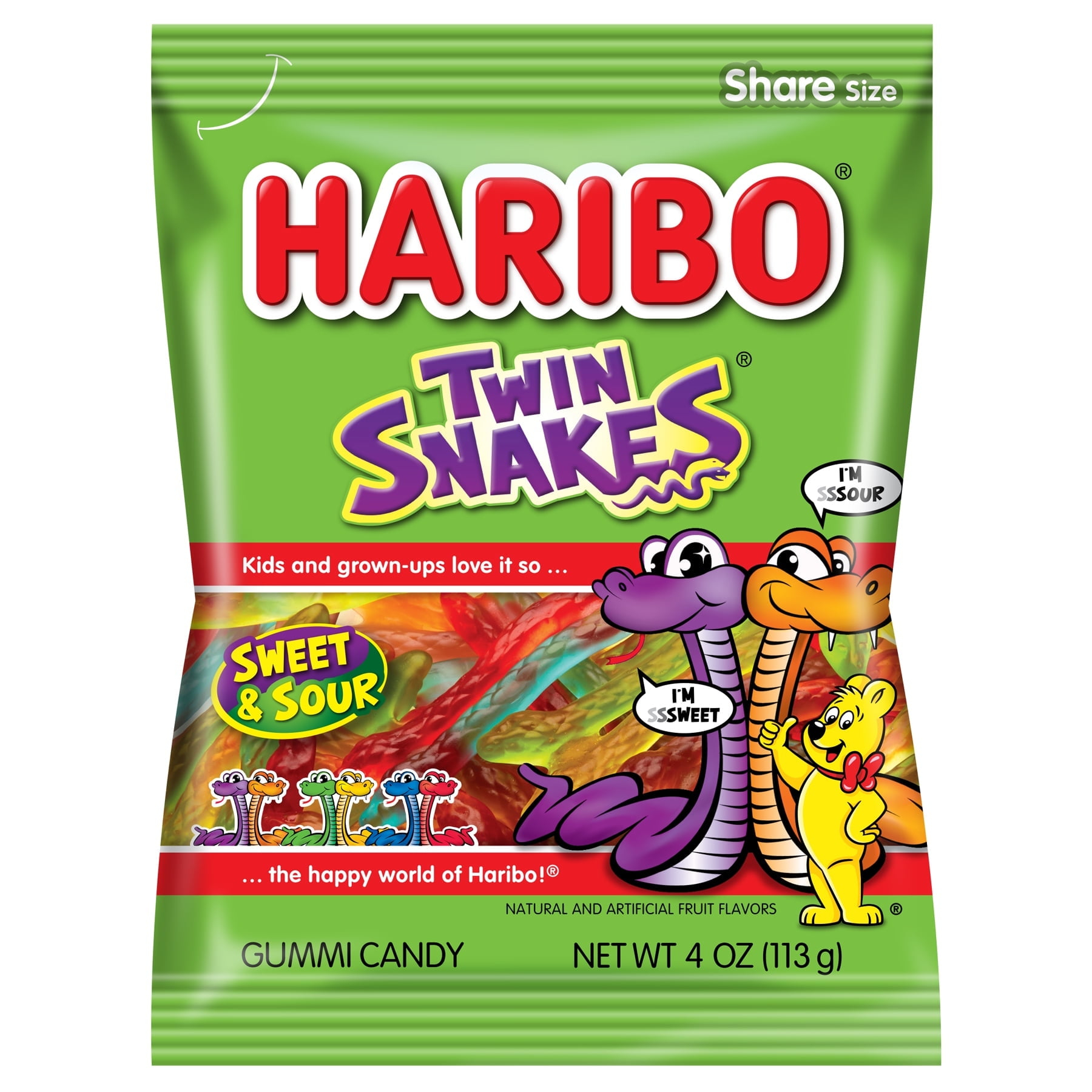 HARIBO Twin Snakes Original Sweet and Sour Assorted Fruit Flavor ...