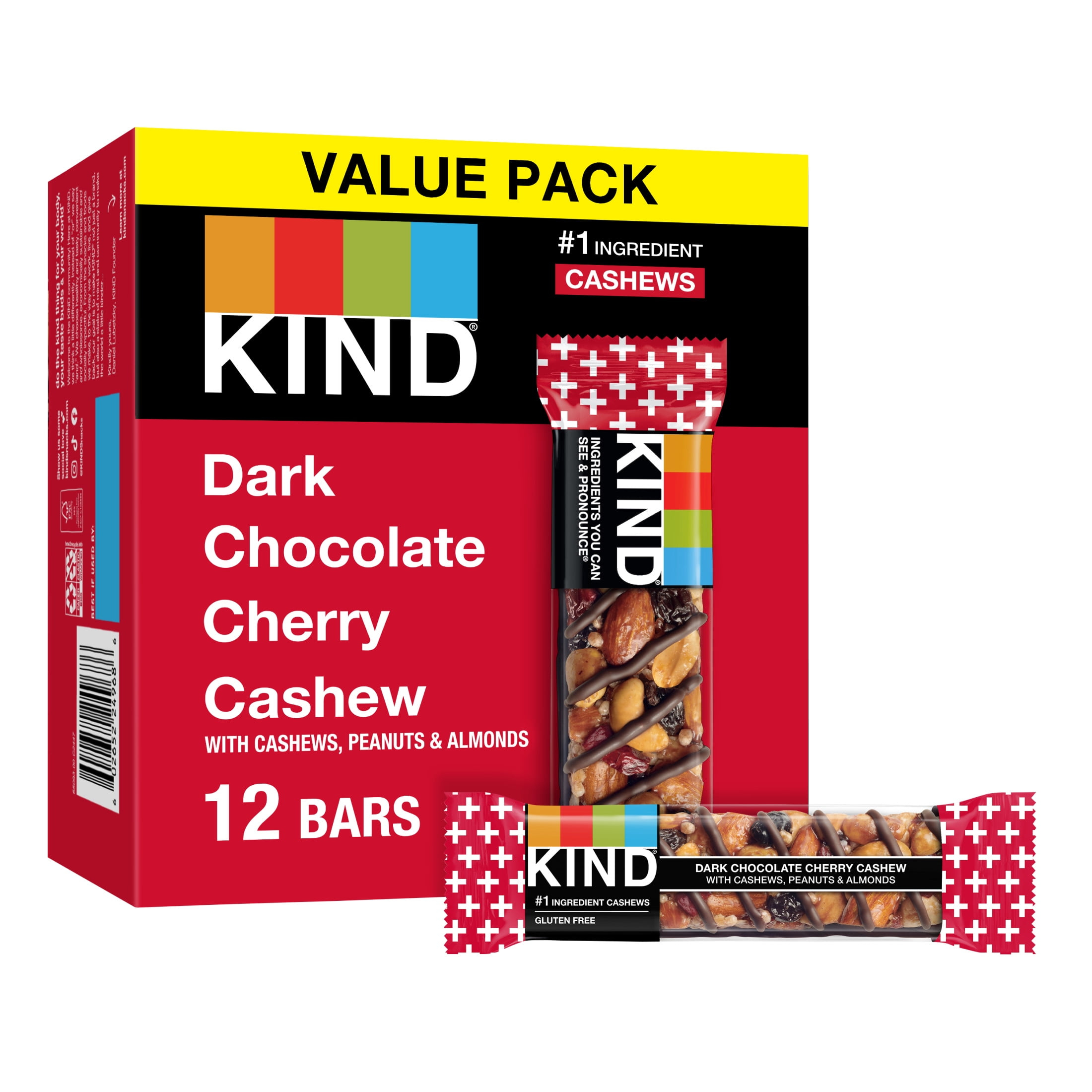 KIND Gluten Free Ready to Eat Dark Chocolate Cherry Cashew Snack, Value ...